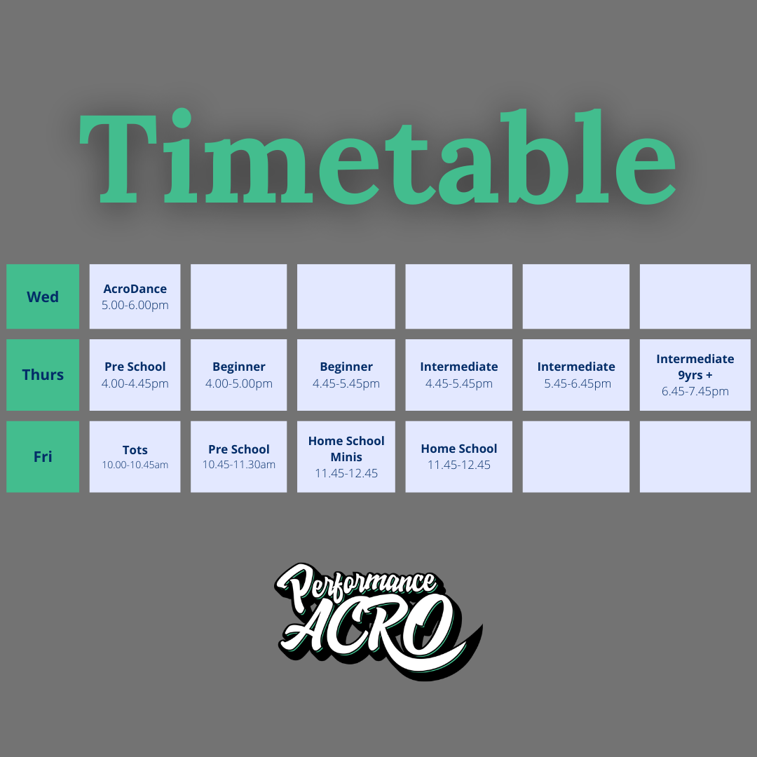 Term 4 Timetable (11 October – 15 December 2023 – Performance Acro